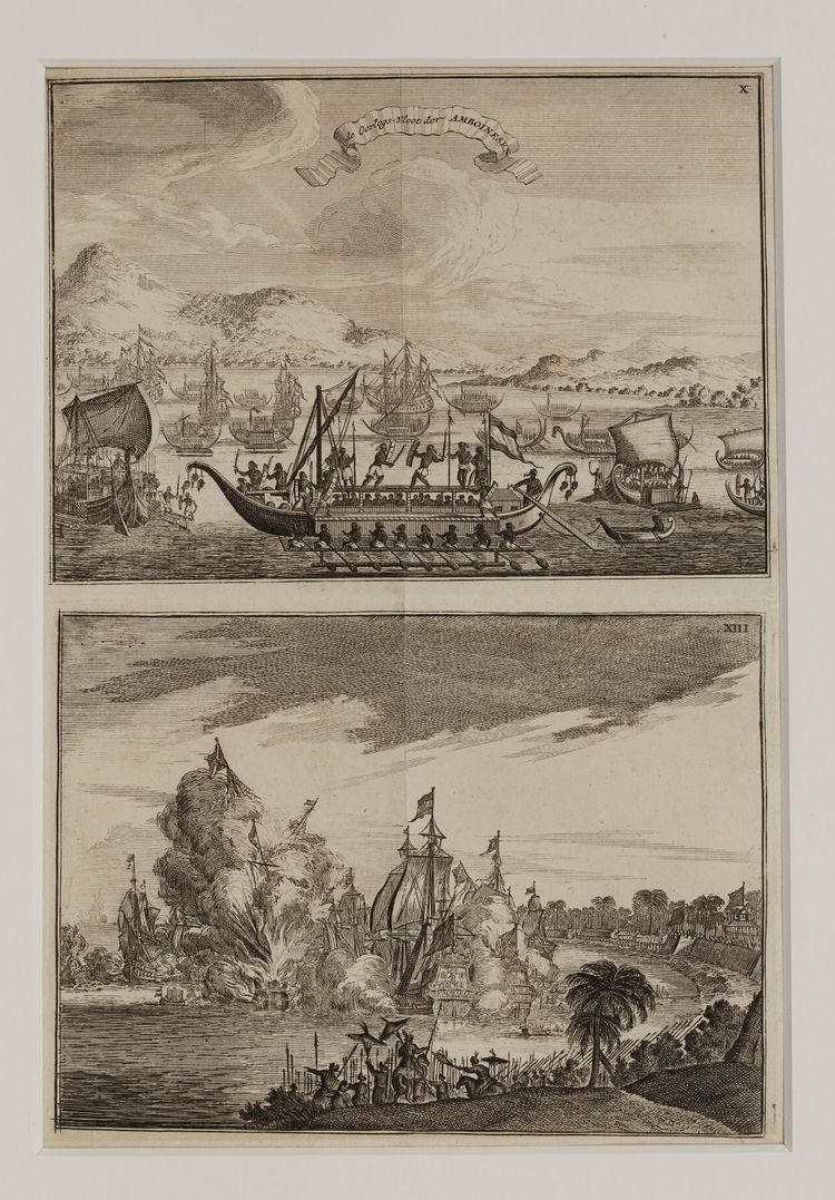 TWO ENGRAVINGS DEPICTING A MARITIME CONFLICT IN THE EAST INDIES