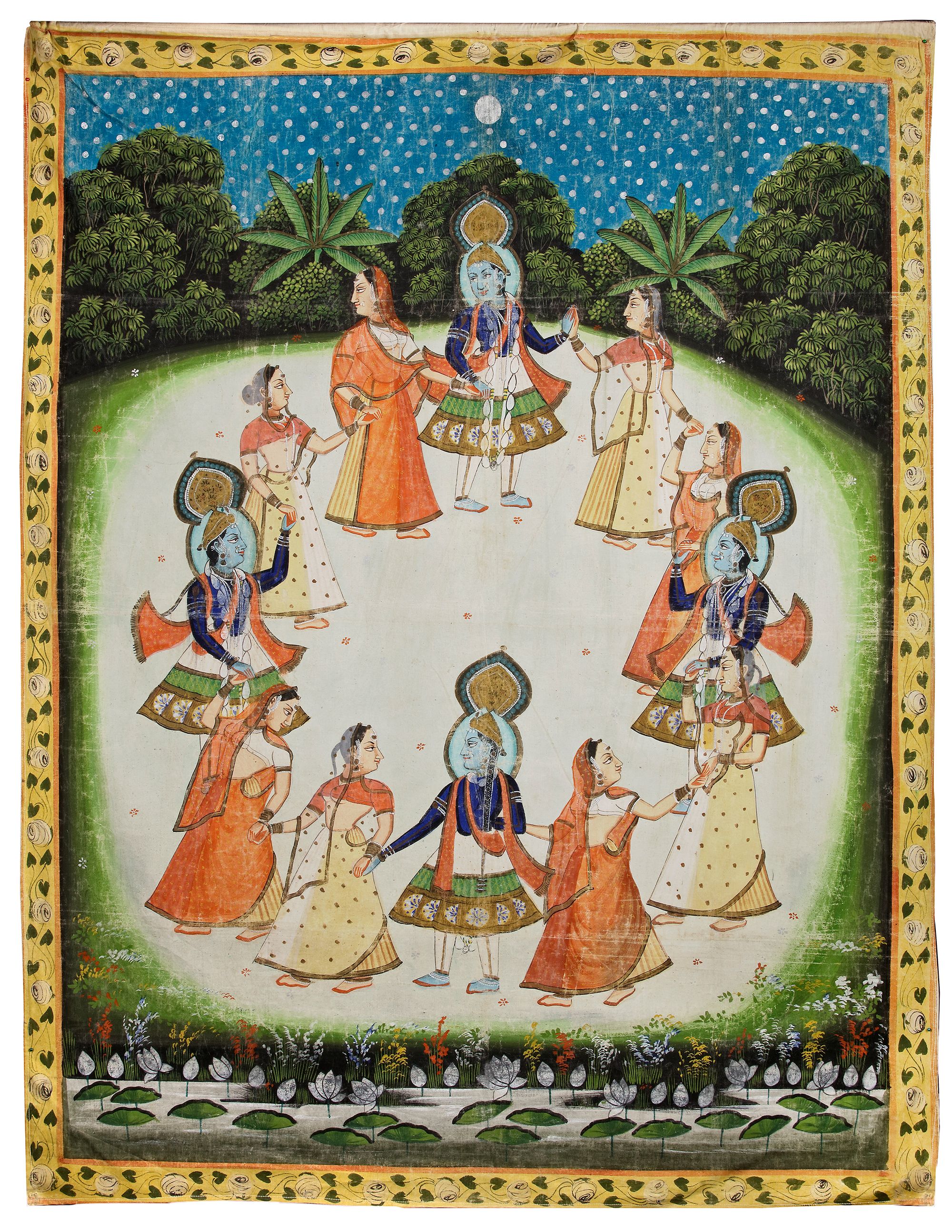 KRISHNA DANCES IN THE RASLILA WITH GOPIS ON TEXTILE, INDIAN SCHOOL ...