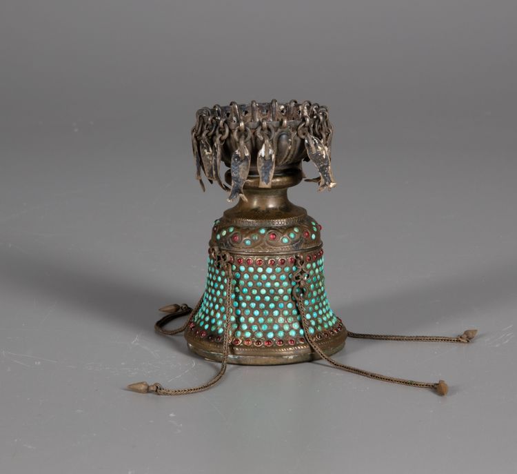 A PERSIAN QAJAR TURQUOISE-SET GHALIAN CUP, 19TH CENTURY