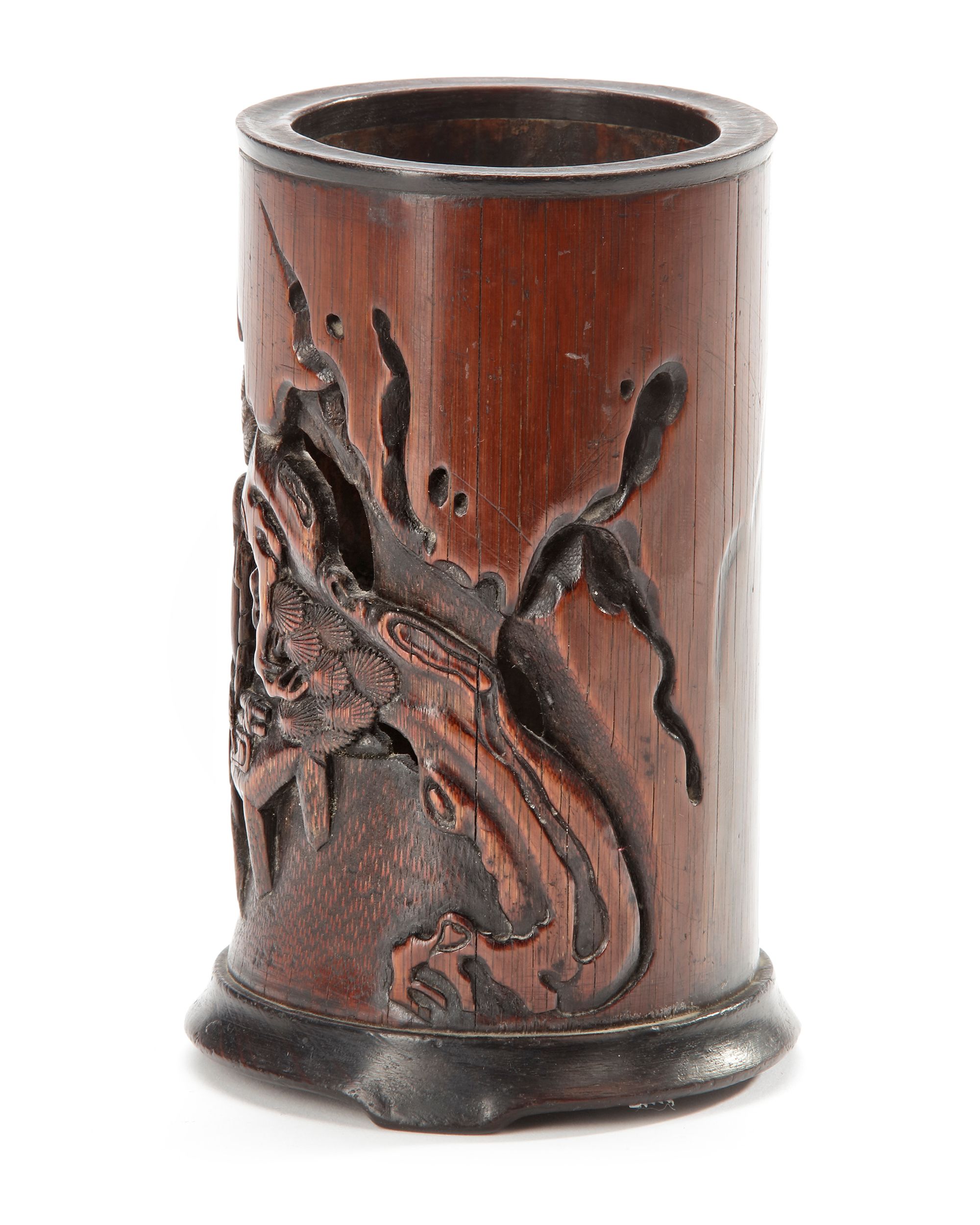 A CHINESE BAMBOO SCHOLAR BRUSH POT, QING DYNASTY (1644-1912)