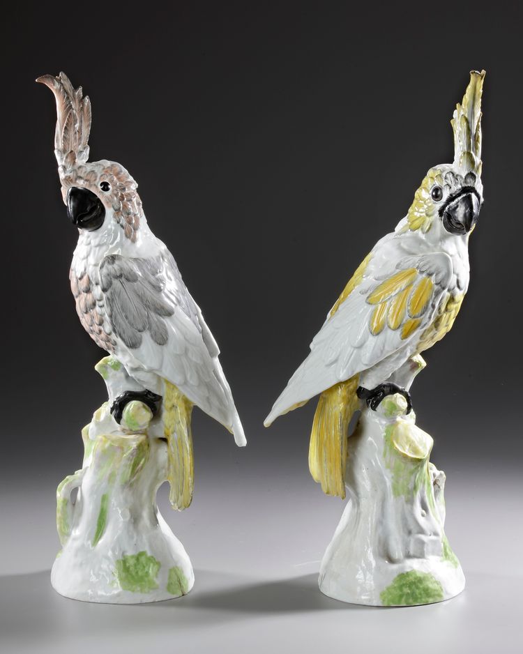 A PAIR OF POLYCHROME PORCELAIN "CACATOES" PARROTS, NAPOLEON III PERIOD ...